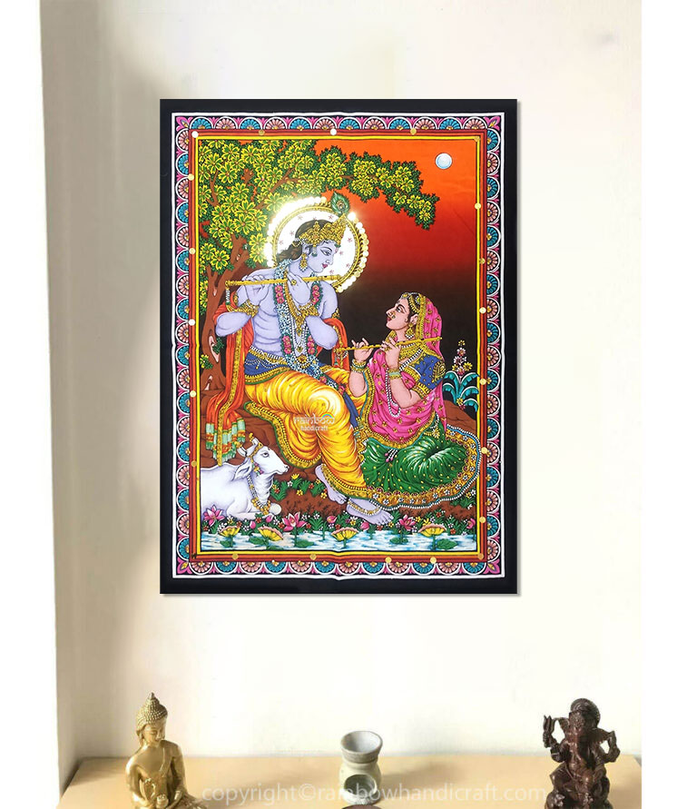 Lord Krishna Radha Wall Tapestry Sacred Cow at Vrindavan ...