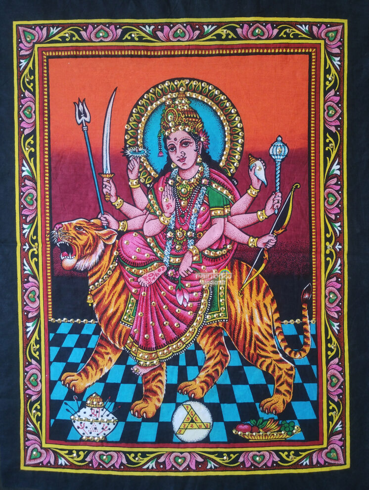 Goddess Durga Wall Tapestry, Amba Devi Sequin wall hanging, Sacred ...